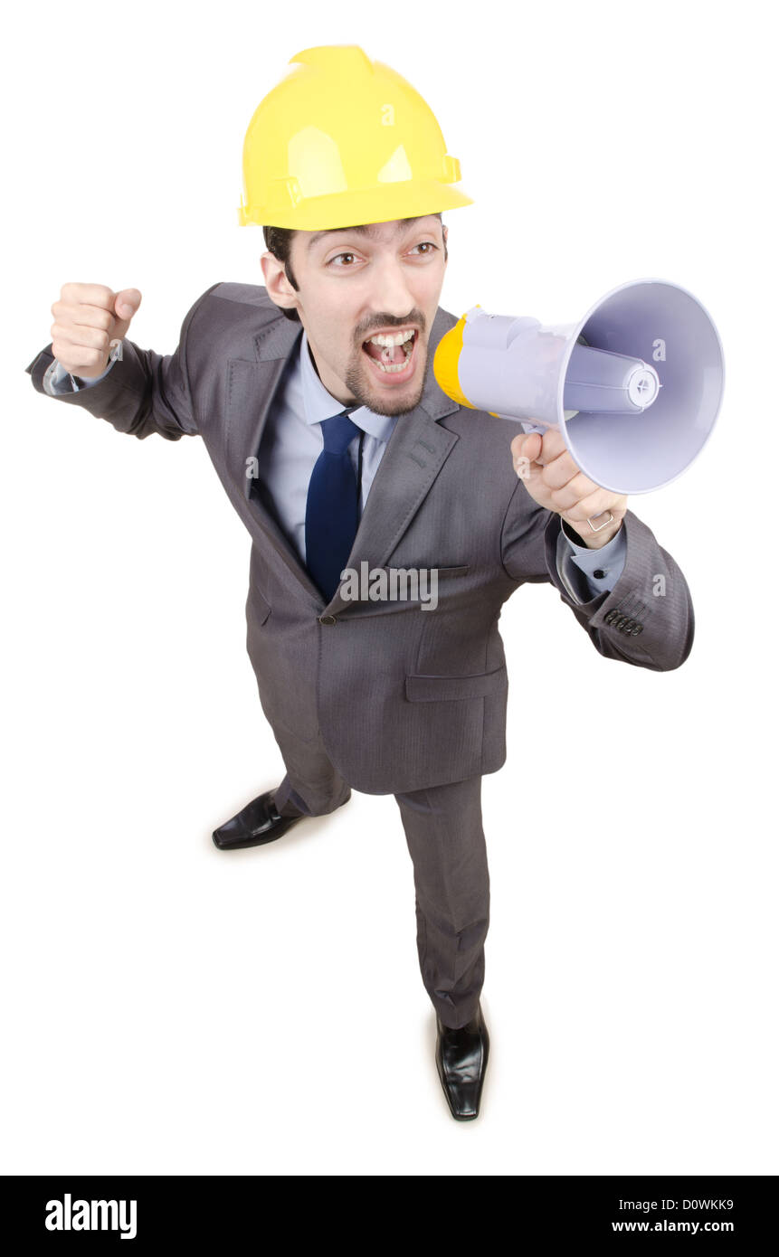 Man shouting and yelling with loudspeaker Stock Photo - Alamy
