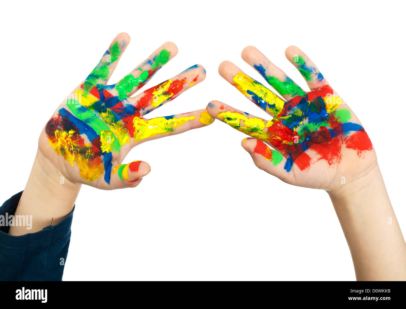 Children's hands painted with colorful paint. White isolated Stock ...