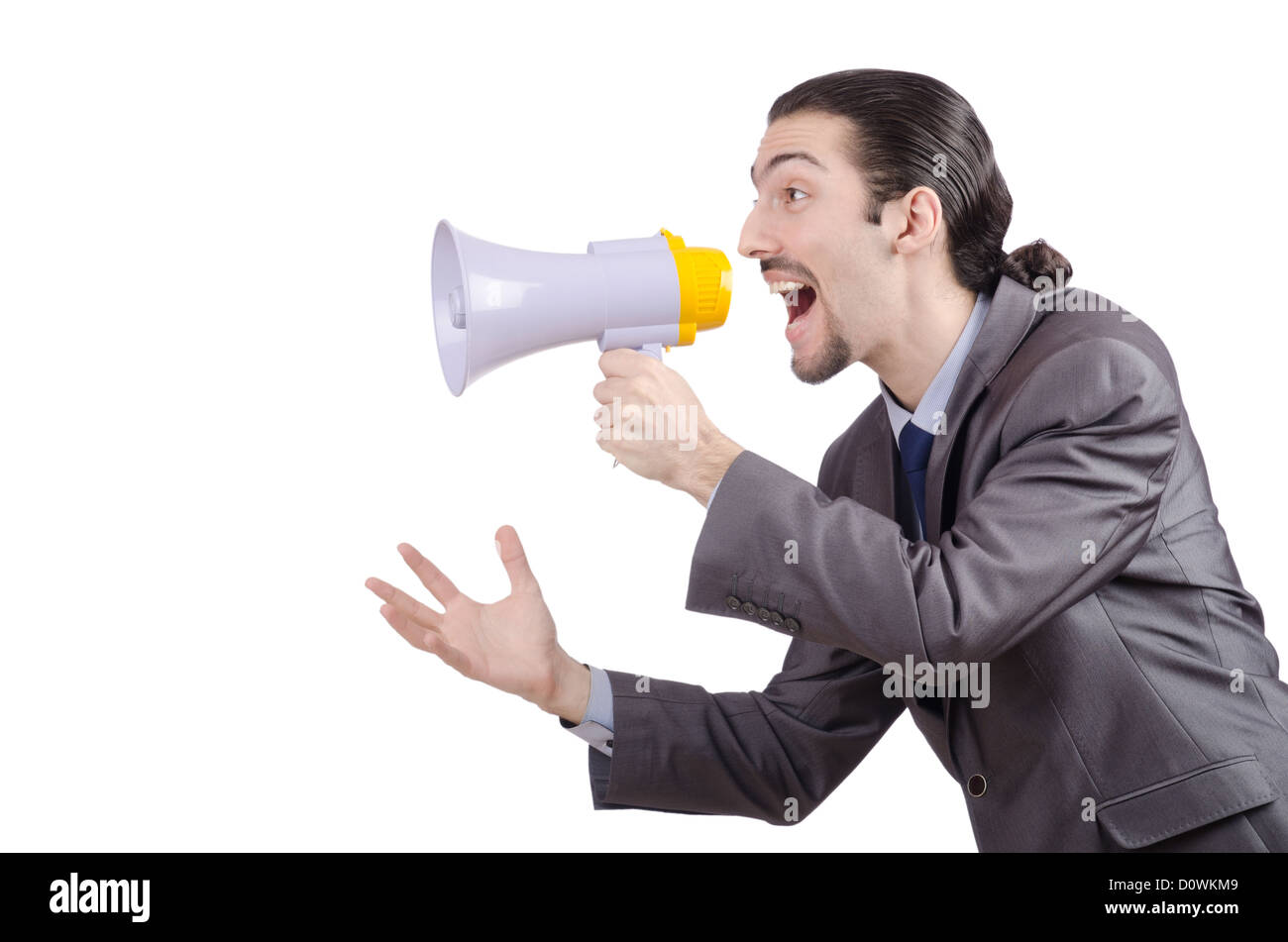 Man shouting and yelling with loudspeaker Stock Photo - Alamy