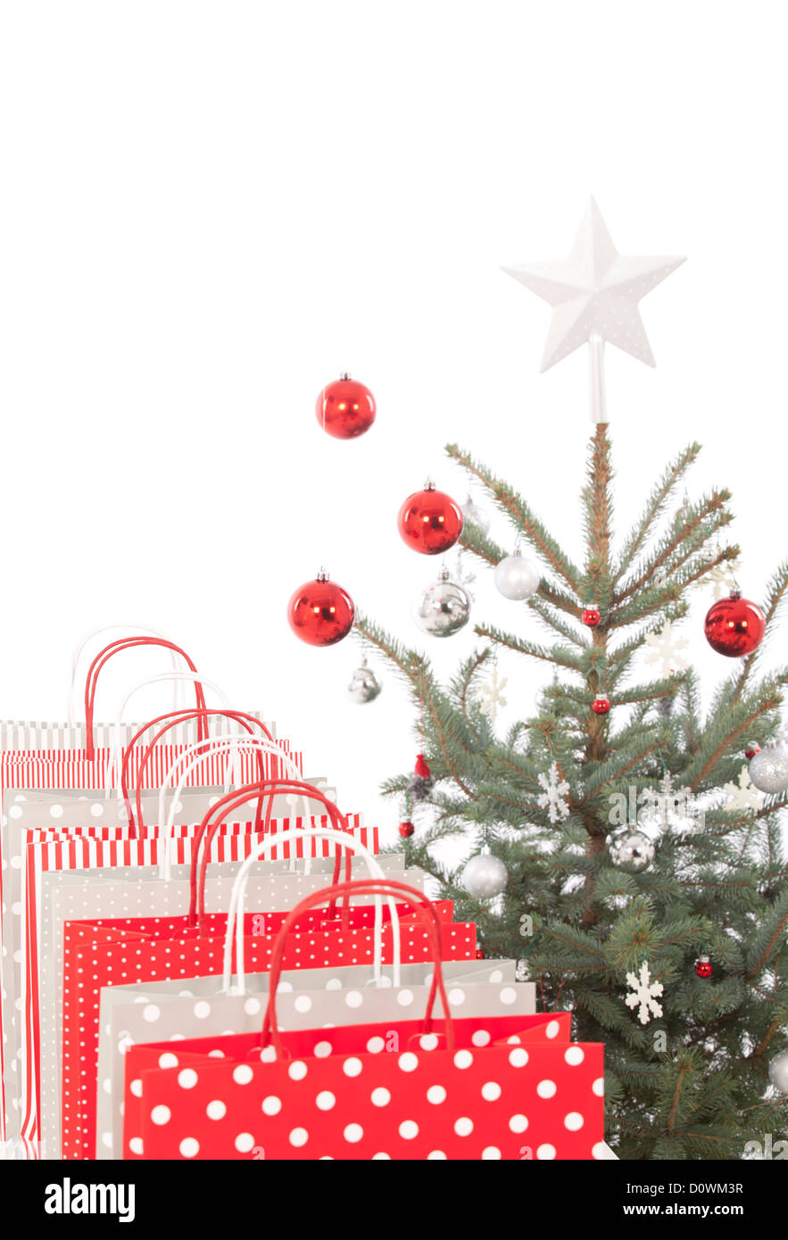 Decorated Christmas tree on white background Stock Photo - Alamy