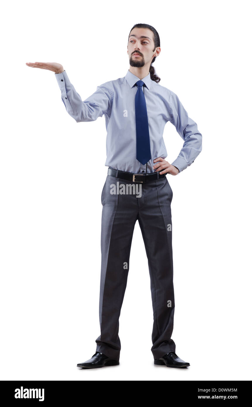 Businessman pushing away virtual obstacles Stock Photo - Alamy