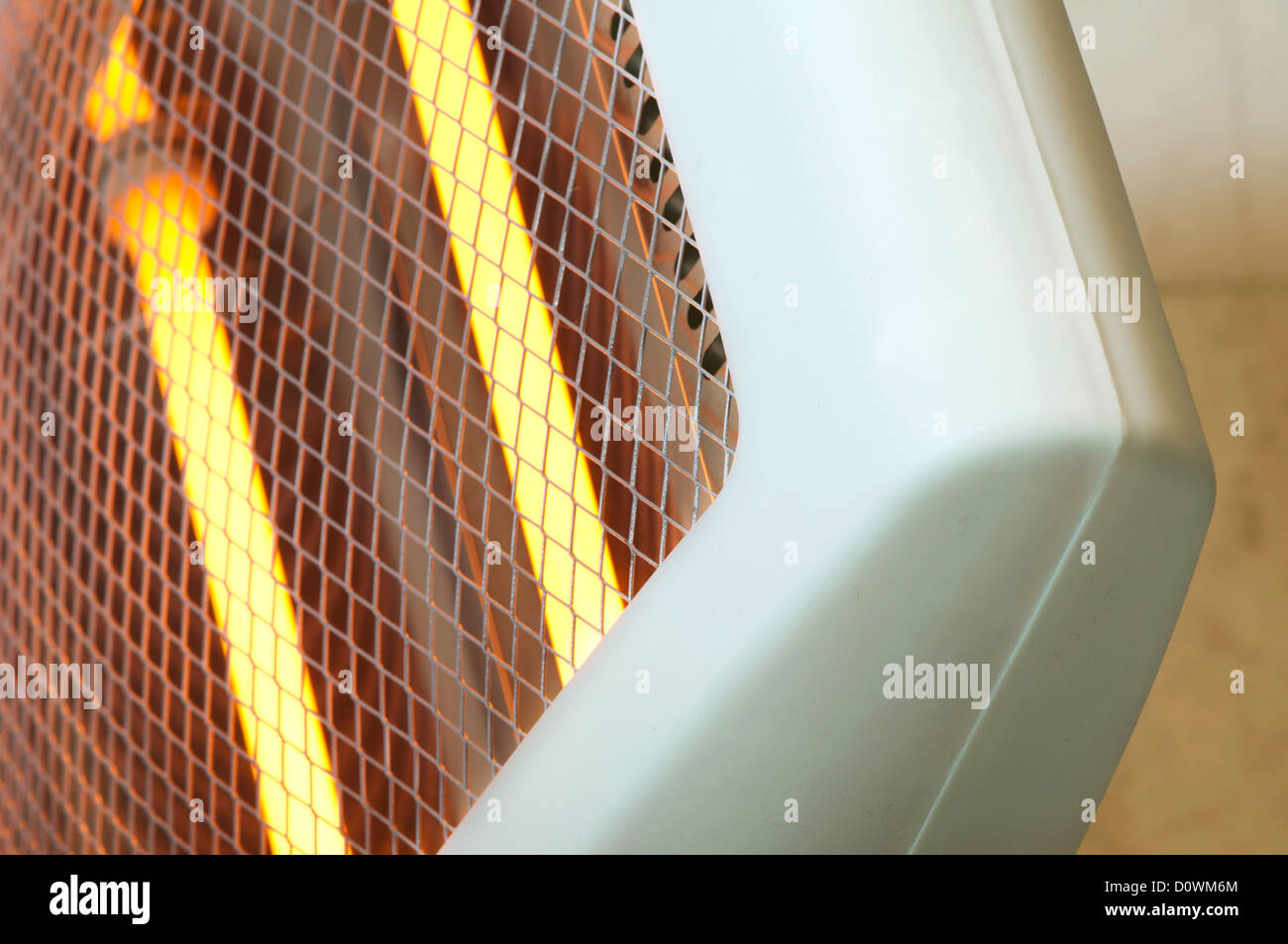 Electric heater with halogen coils close up. Luminous halogen coils ...