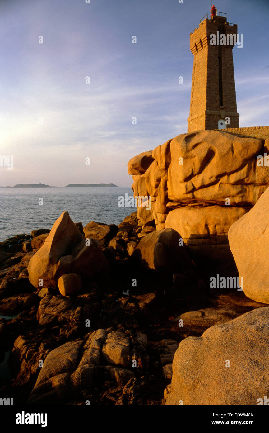 French Lighthouse on the Rose Granite Coast, Phare du Men Ruz Stock ...