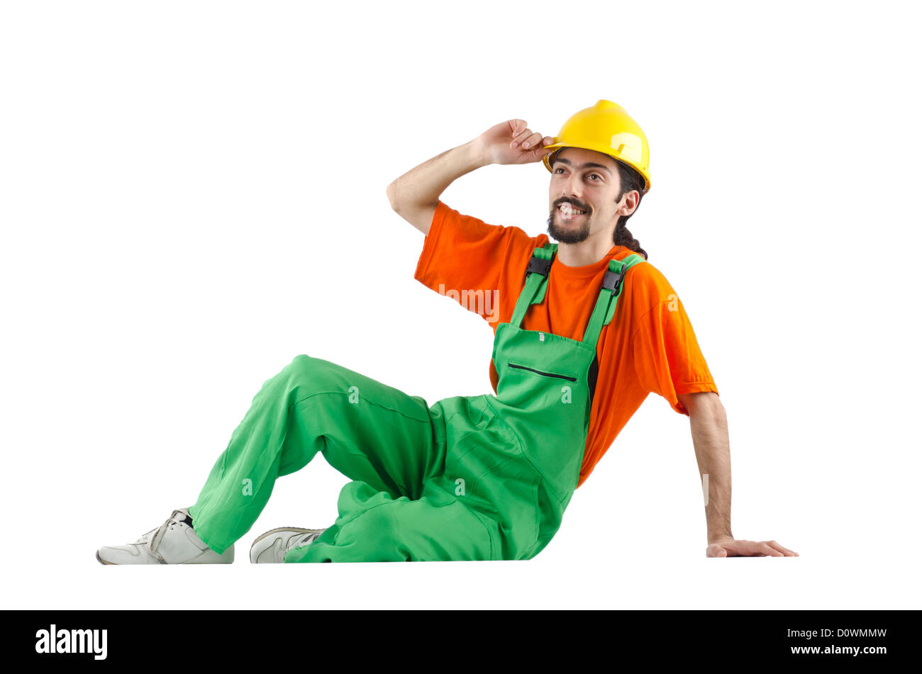 Construction worker isolated on the white Stock Photo - Alamy