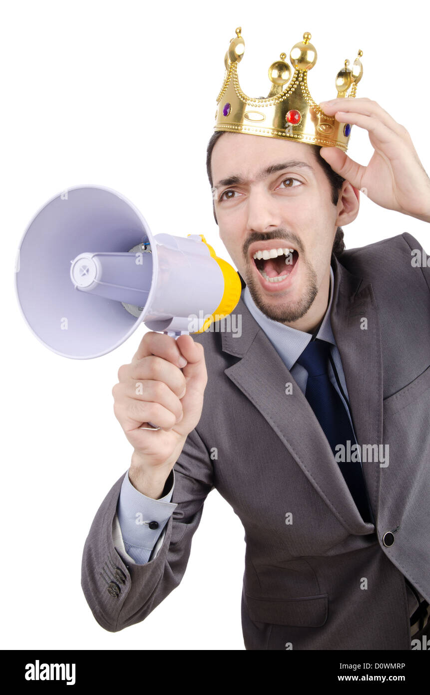 Man shouting and yelling with loudspeaker Stock Photo - Alamy