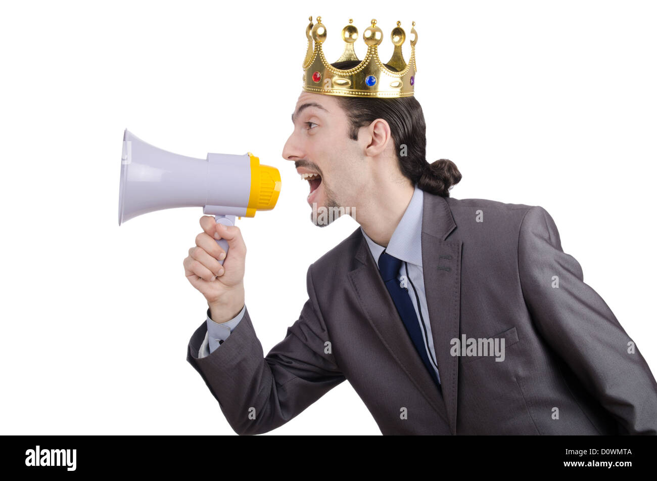 Man shouting and yelling with loudspeaker Stock Photo - Alamy