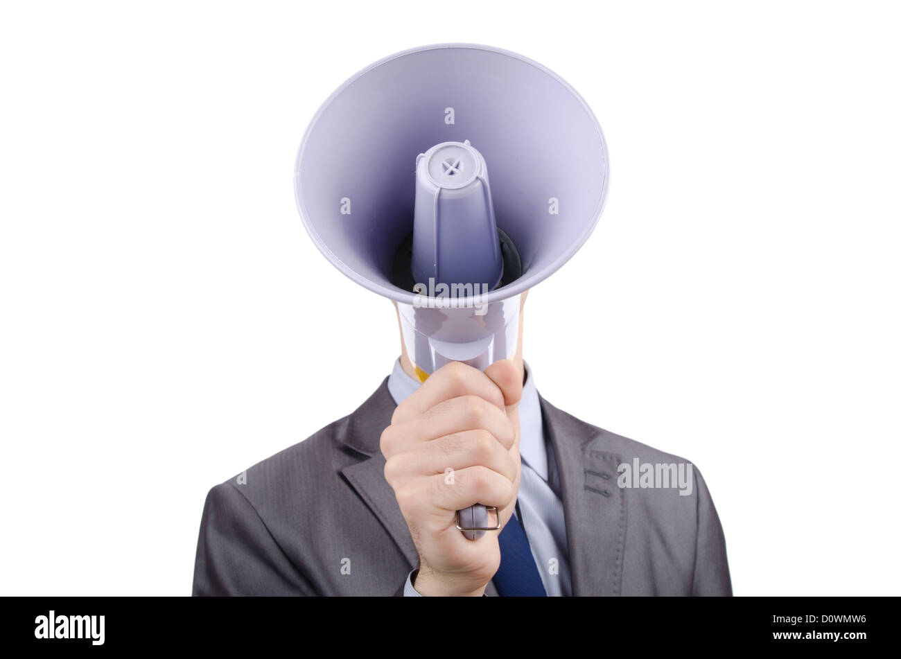 Man shouting and yelling with loudspeaker Stock Photo - Alamy