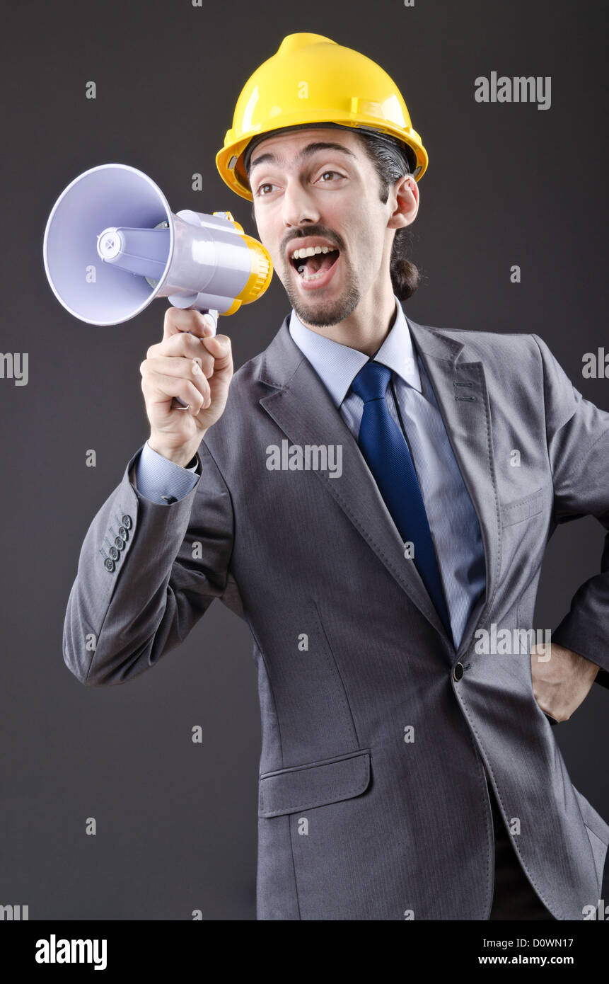 Man shouting and yelling with loudspeaker Stock Photo - Alamy