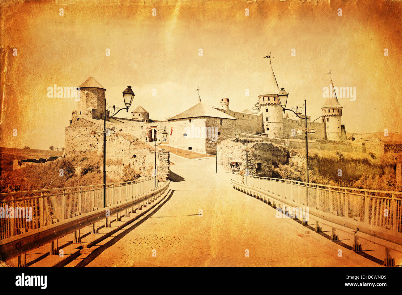 Vintage postcard of old castle Stock Photo - Alamy