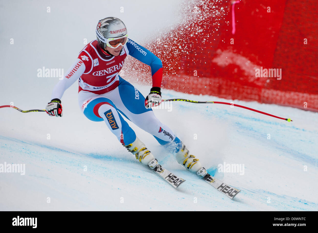 LAKE LOUISE, CANADA - DECEMBER 01: Dominique Gisin of Switzerland races ...
