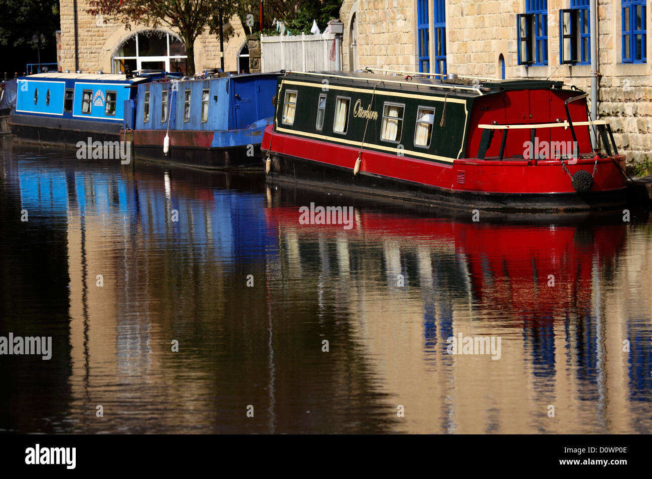 Barges on the Rochdale Canal in Hedben Bridge, West Yorkshire, England ...