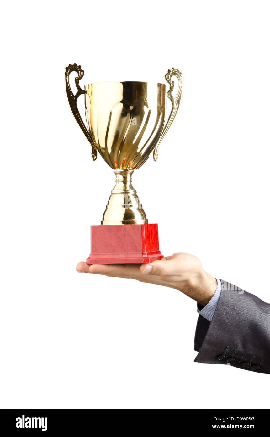 Golden trophy is being awarded to the winner hi-res stock photography ...