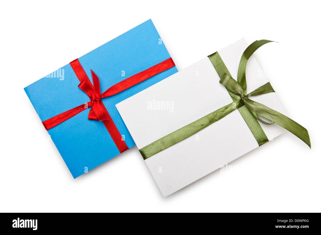 Envelope with colourful ribbon on white Stock Photo - Alamy