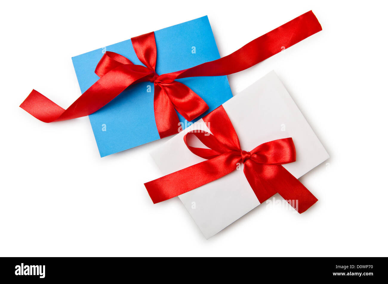 Envelope with colourful ribbon on white Stock Photo - Alamy