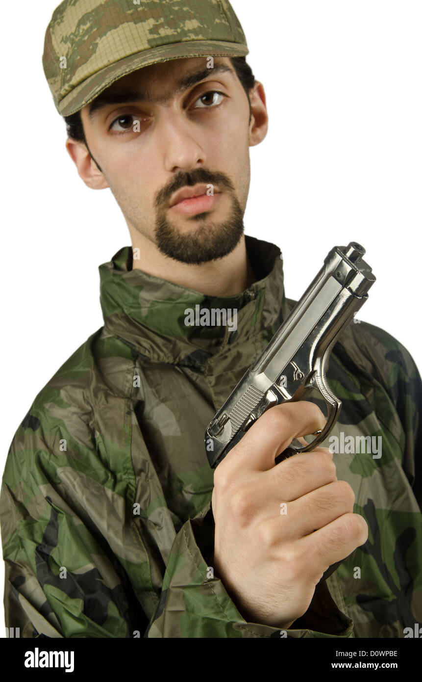 Soldier with gun isolated on white Stock Photo - Alamy
