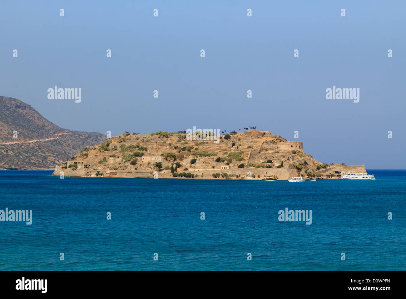 The famous former leper colony island Spinalonga near Elounda in Crete ...