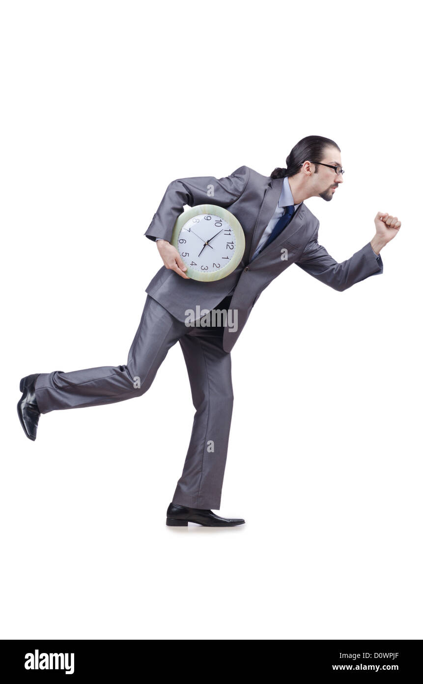Man with clock isolated on white Stock Photo - Alamy