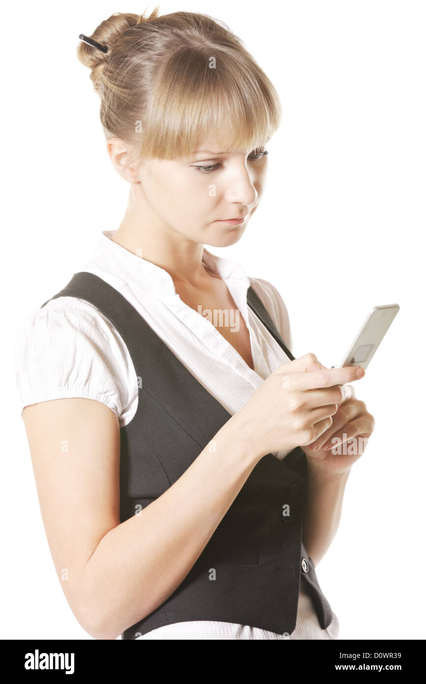 Caucasian woman texting Stock Photo - Alamy