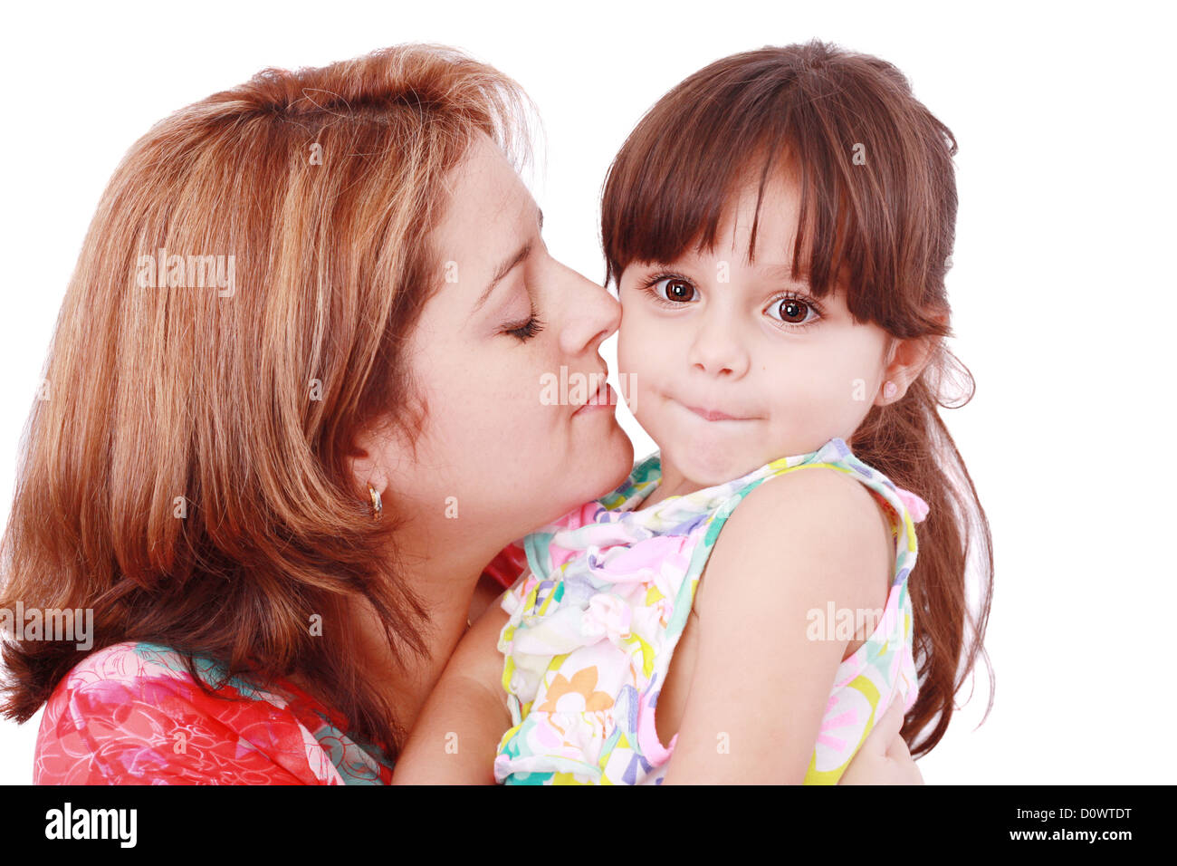 Young beautiful mother and daughter, isolated on white Stock Photo - Alamy