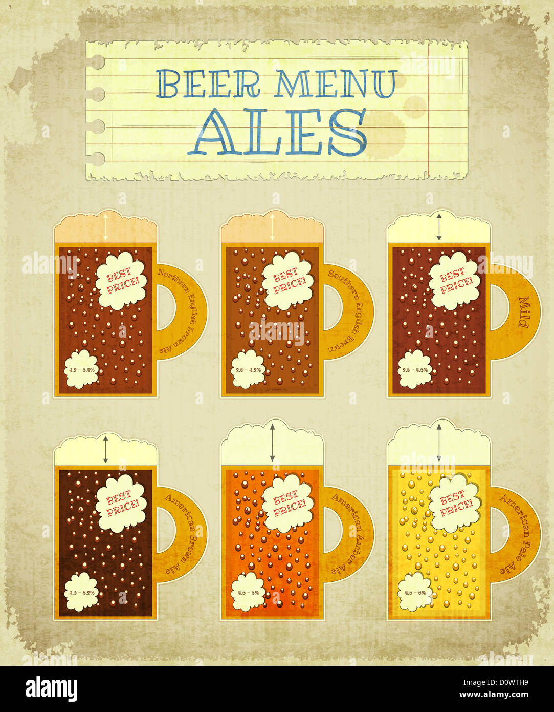 Vintage Beer Card. Ales with place for Price, lettering type of beer ...