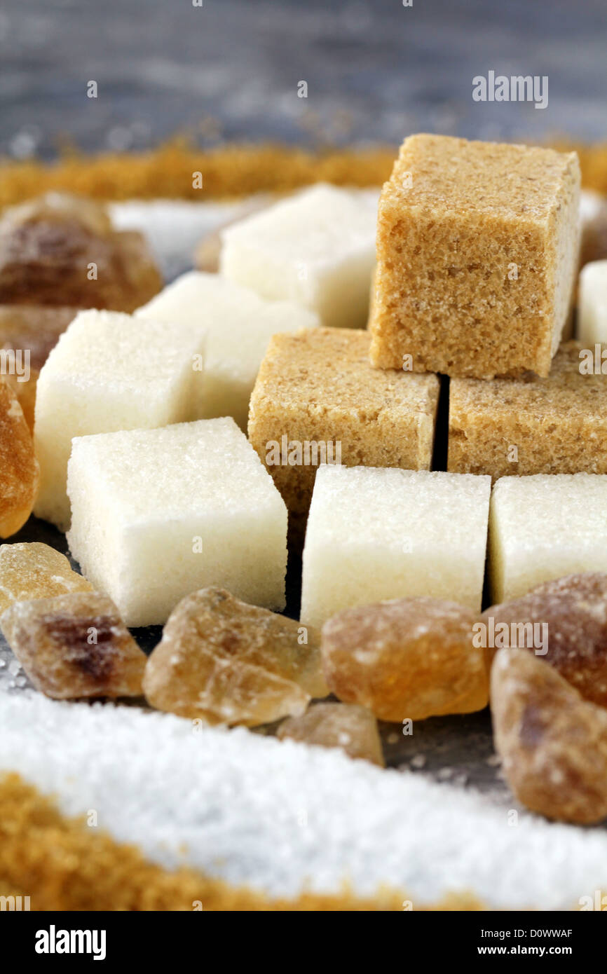 different types of sugar - brown, white and refined sugar Stock Photo ...