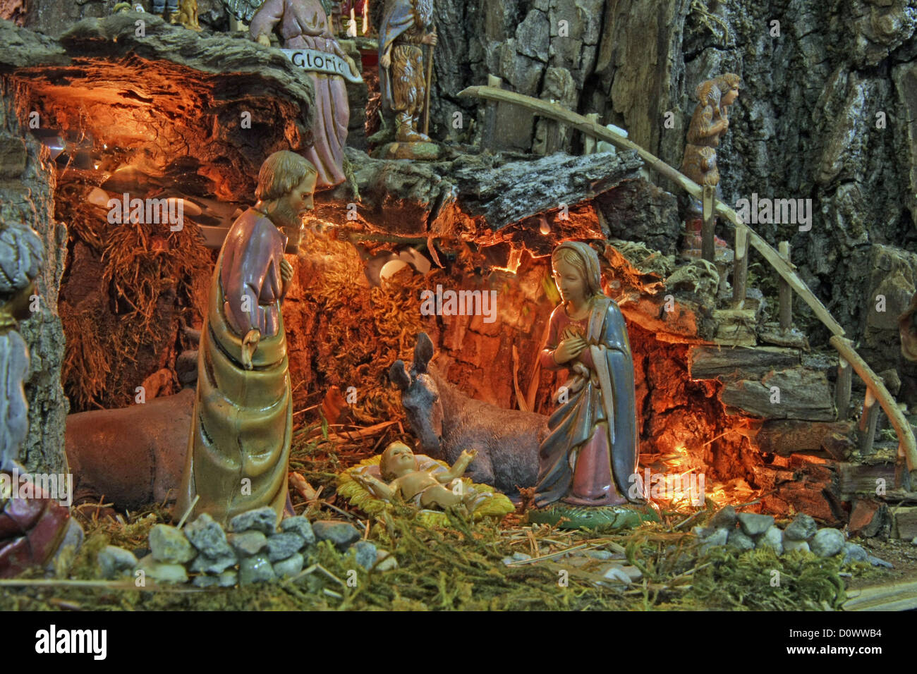 italian Crib with the nativity scene with figurines Stock Photo - Alamy