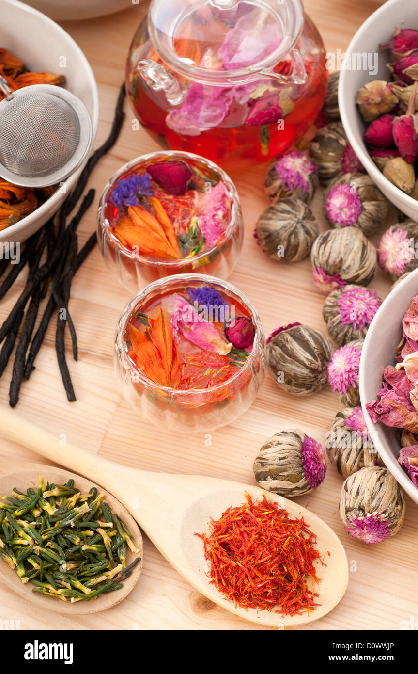 Herbal natural floral tea infusion with dry flowers ingredients Stock ...