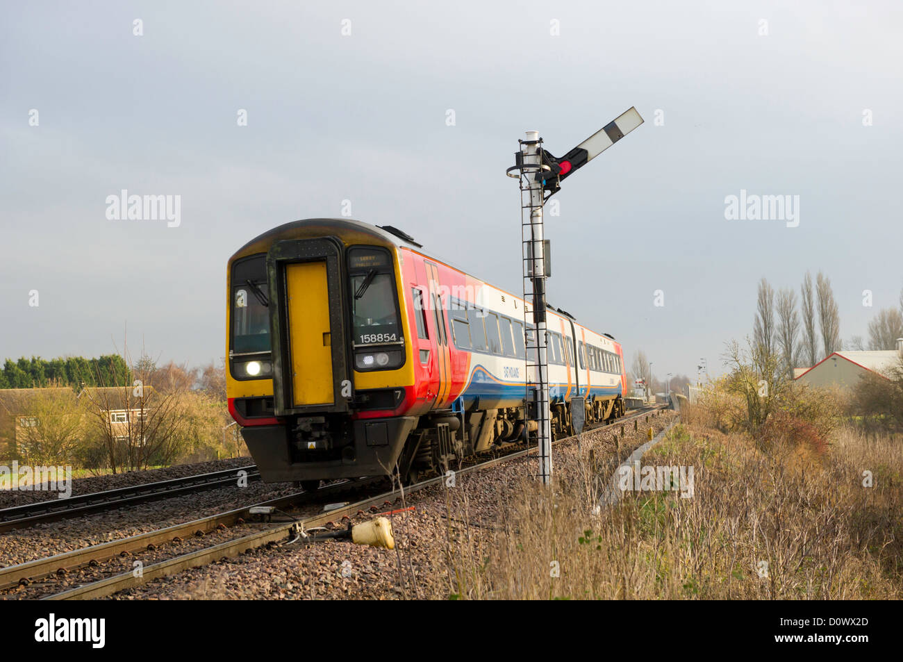 British Rail East Midlands Class 158 goes through Whittlesey heading ...