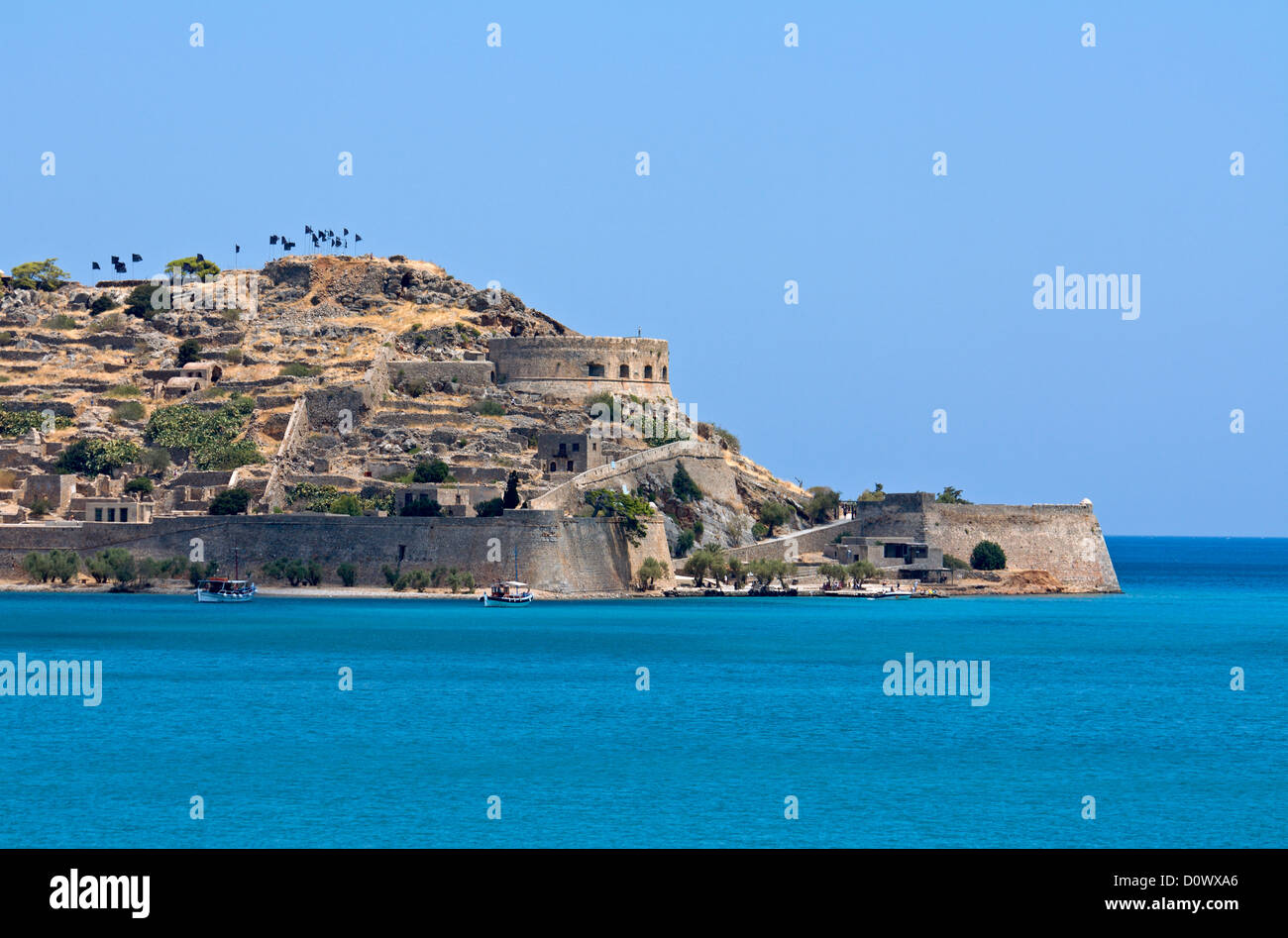 Spinalonga island and fortress at Plaka, Elounda bay of Crete island in ...