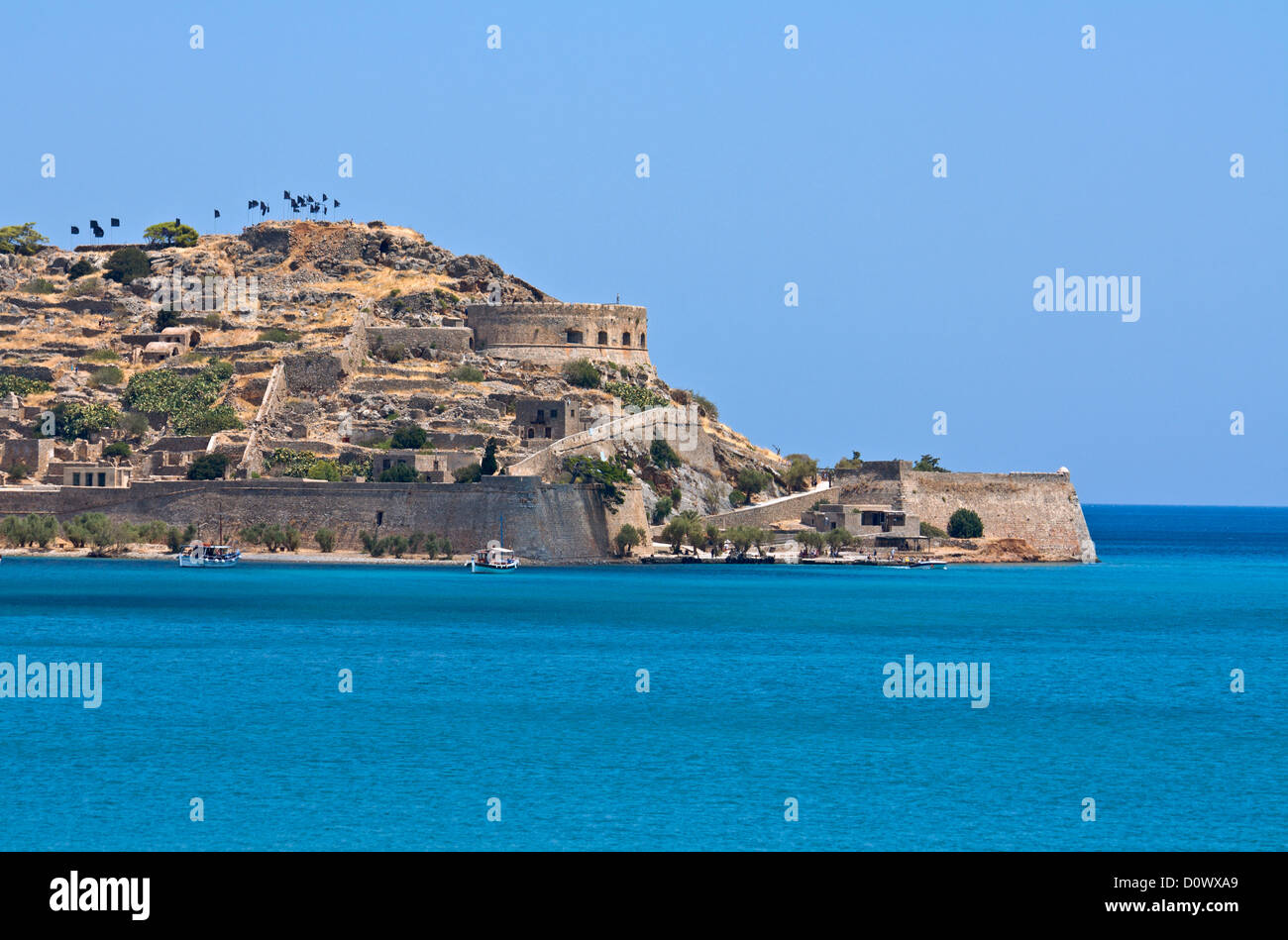 Spinalonga island and fortress at Plaka, Elounda bay of Crete island in ...