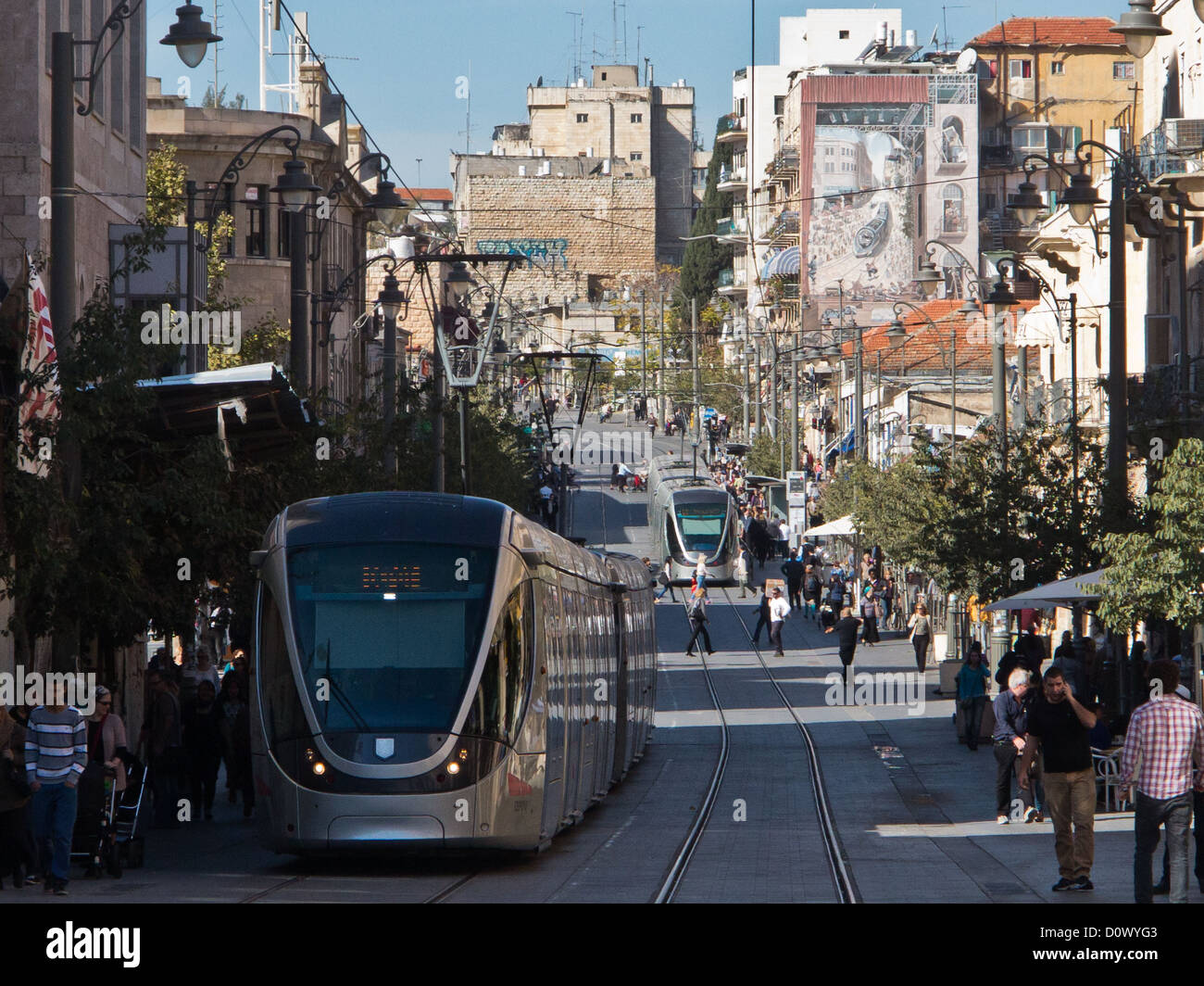 Jaffa Road in downtown Jerusalem serves as a pedestrian walkway and the ...