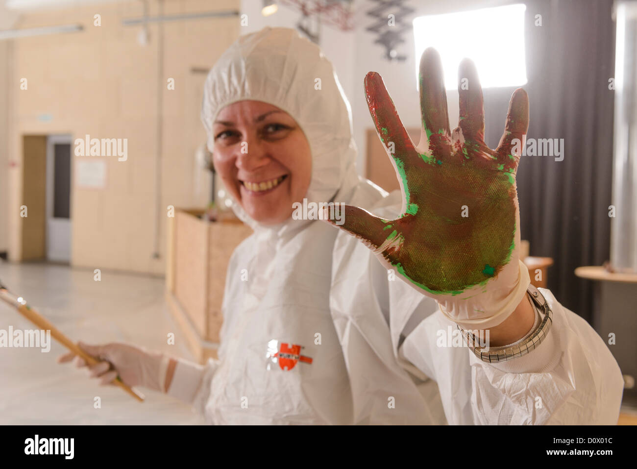 People having fun during art therapy session drawing paint Stock Photo ...