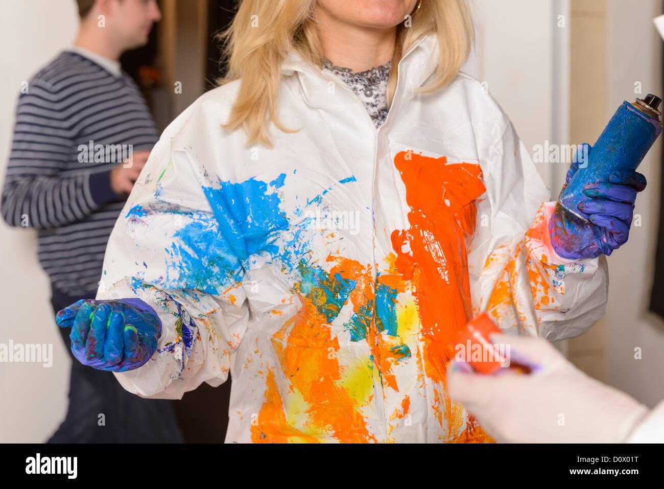 People having fun during art therapy session drawing paint Stock Photo ...