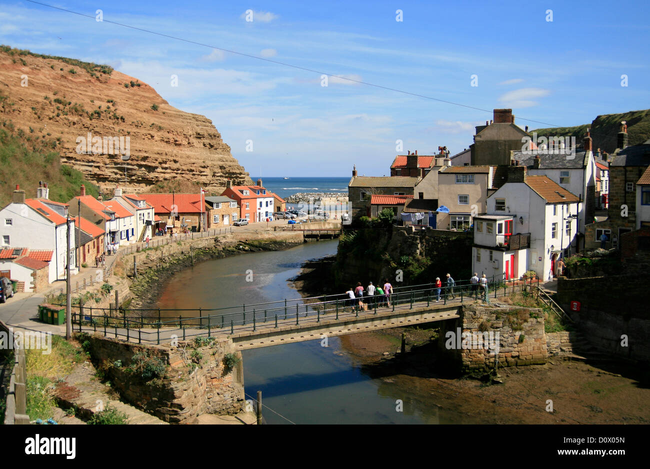 Staithes Beck cliff and cottages Staithes North Yorkshire England UK ...