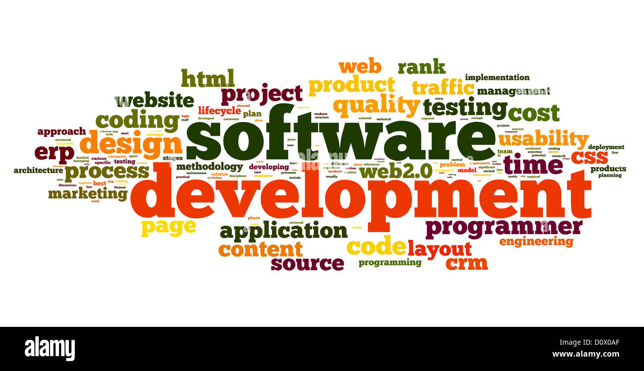 Software development concept in tag cloud on white background Stock ...