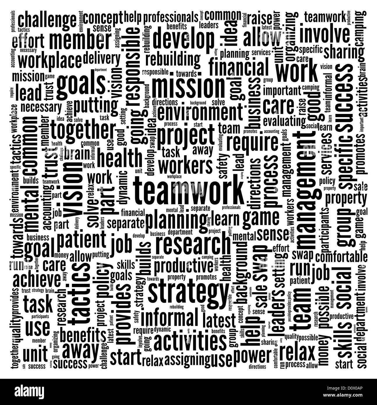 Teamwork and strategy concept in word tag cloud Stock Photo - Alamy