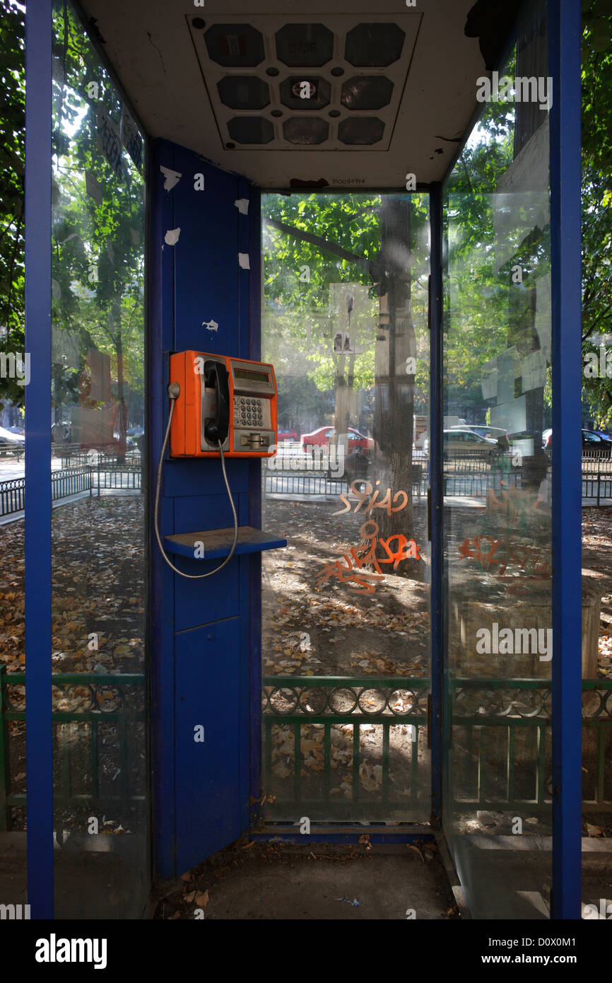 Bucharest, Romania, public phone booth on the Boulevard of the ...
