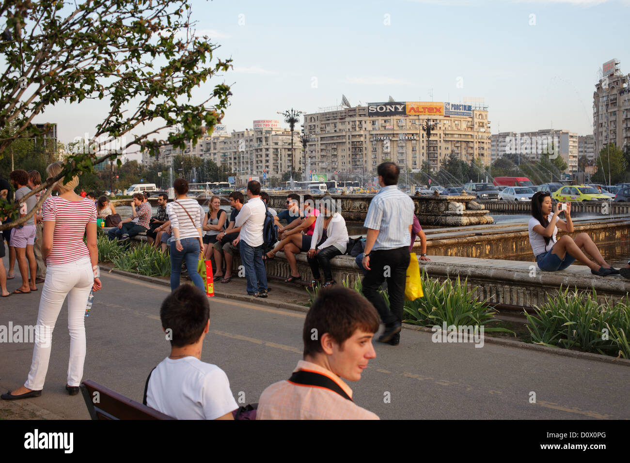Bucharest, Romania, young people gather in the evening at the Unity ...