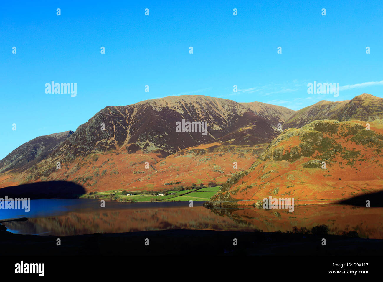 Grasmoor Fell, reflected in Crummock Water, Lake District National Park ...