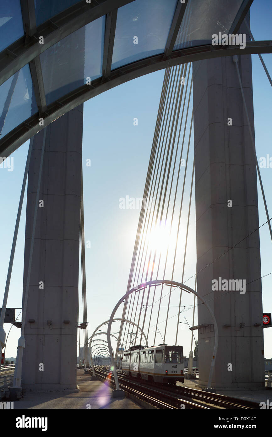 Bucharest, Romania, the new tram station and railway bridge Statia ...