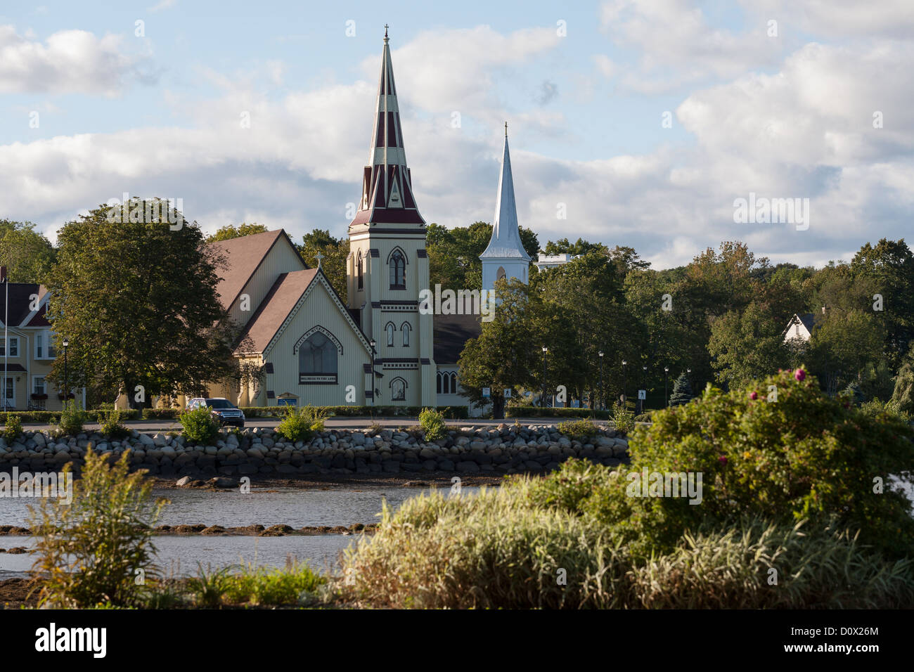 Three Mahone Bay Churches. The spires of 3 churches (one truncated ...