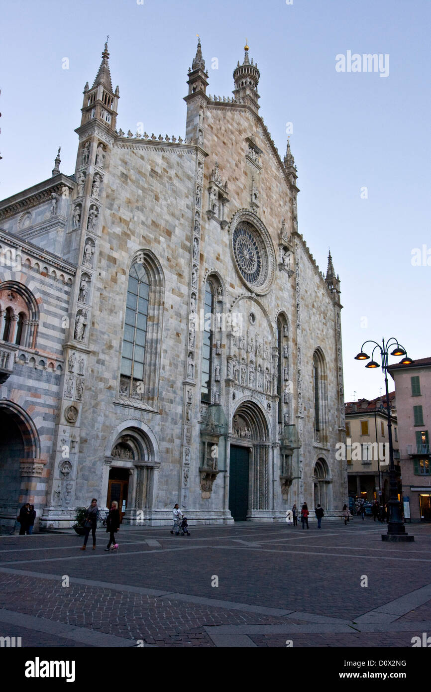 Ornate Gothic facade of Como Cathedral at dusk Lombardy Italy Europe ...