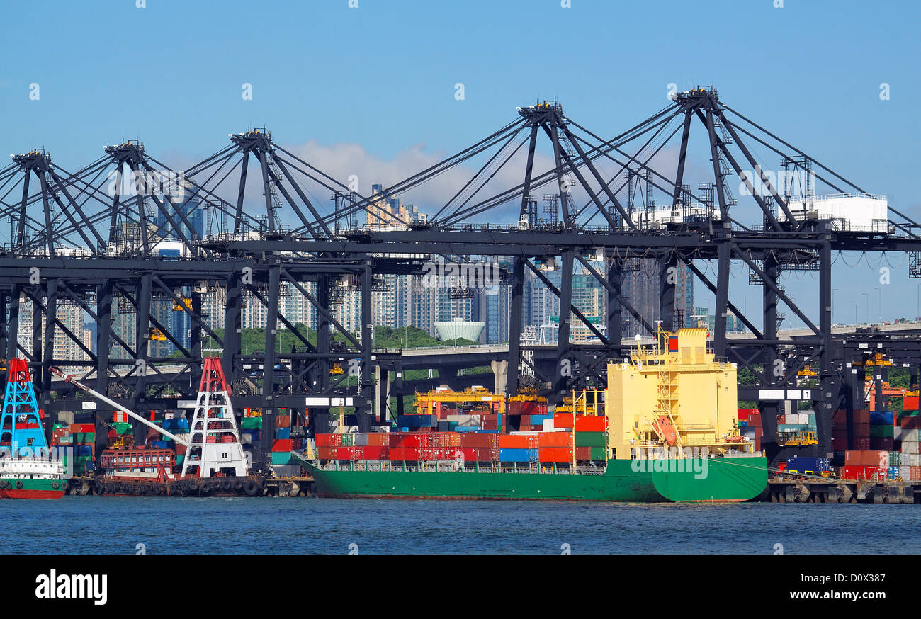 trading seaport with cranes, cargoes and the ship Stock Photo - Alamy