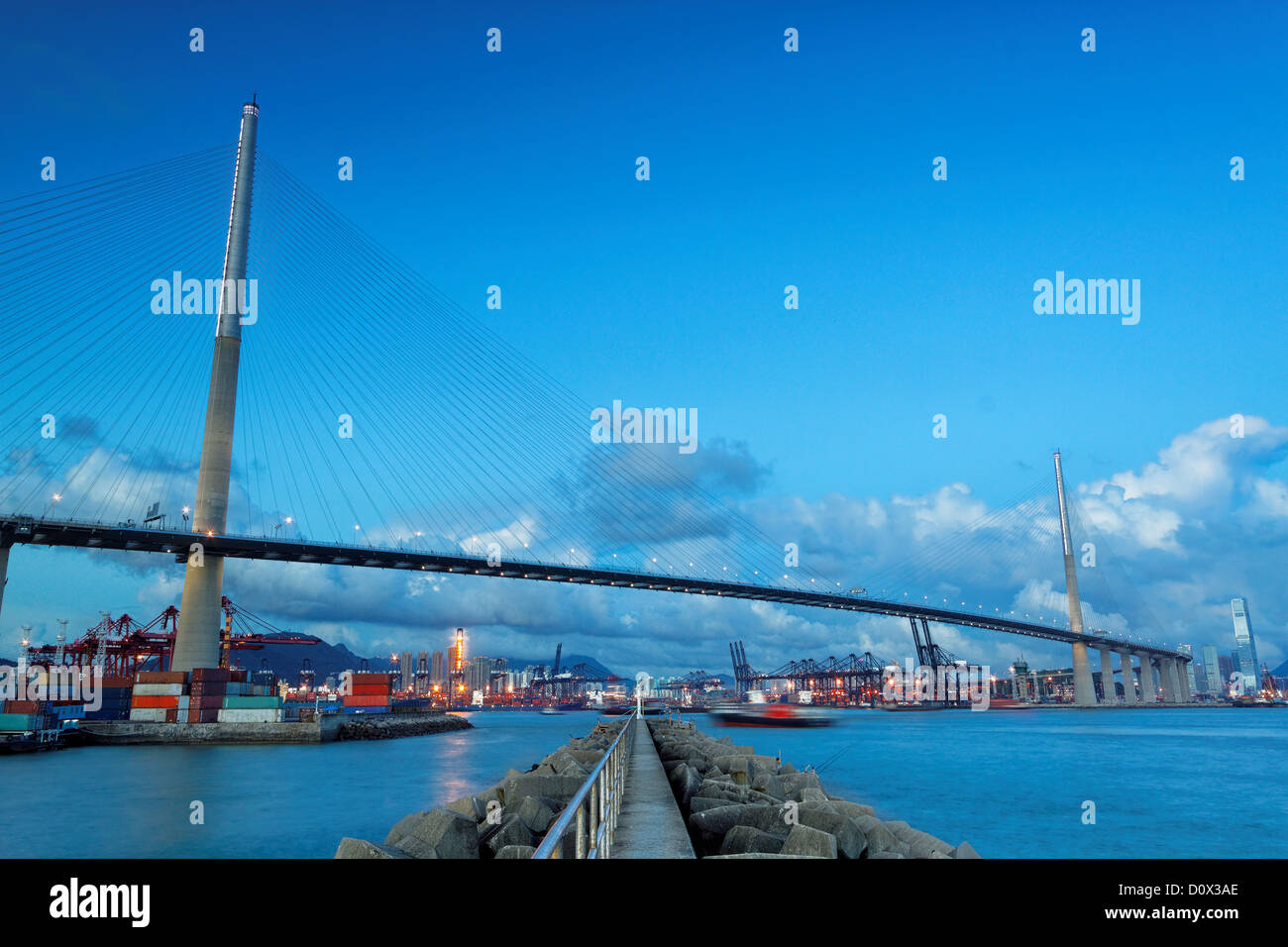 Port warehouse with containers and industrial cargoes , view under ...
