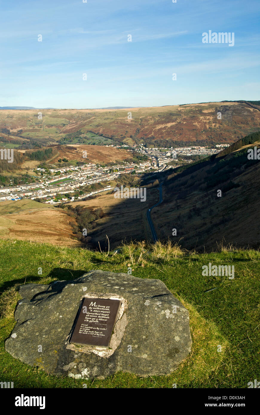 plaque at view point on top of bwlch y clawdd rhondda valley south ...