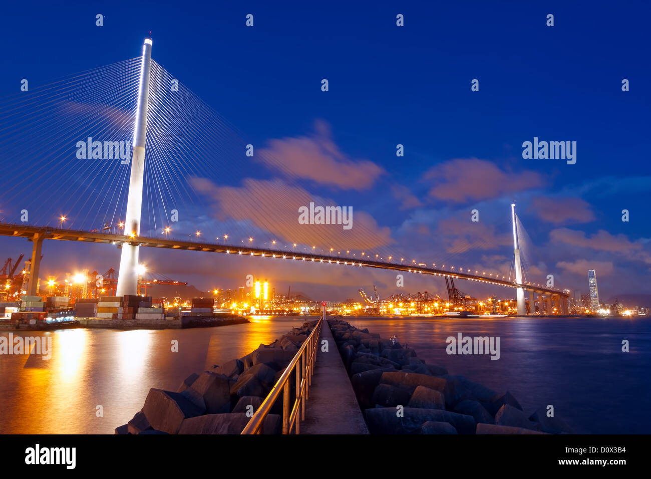 Port warehouse with containers and industrial cargoes , view under ...
