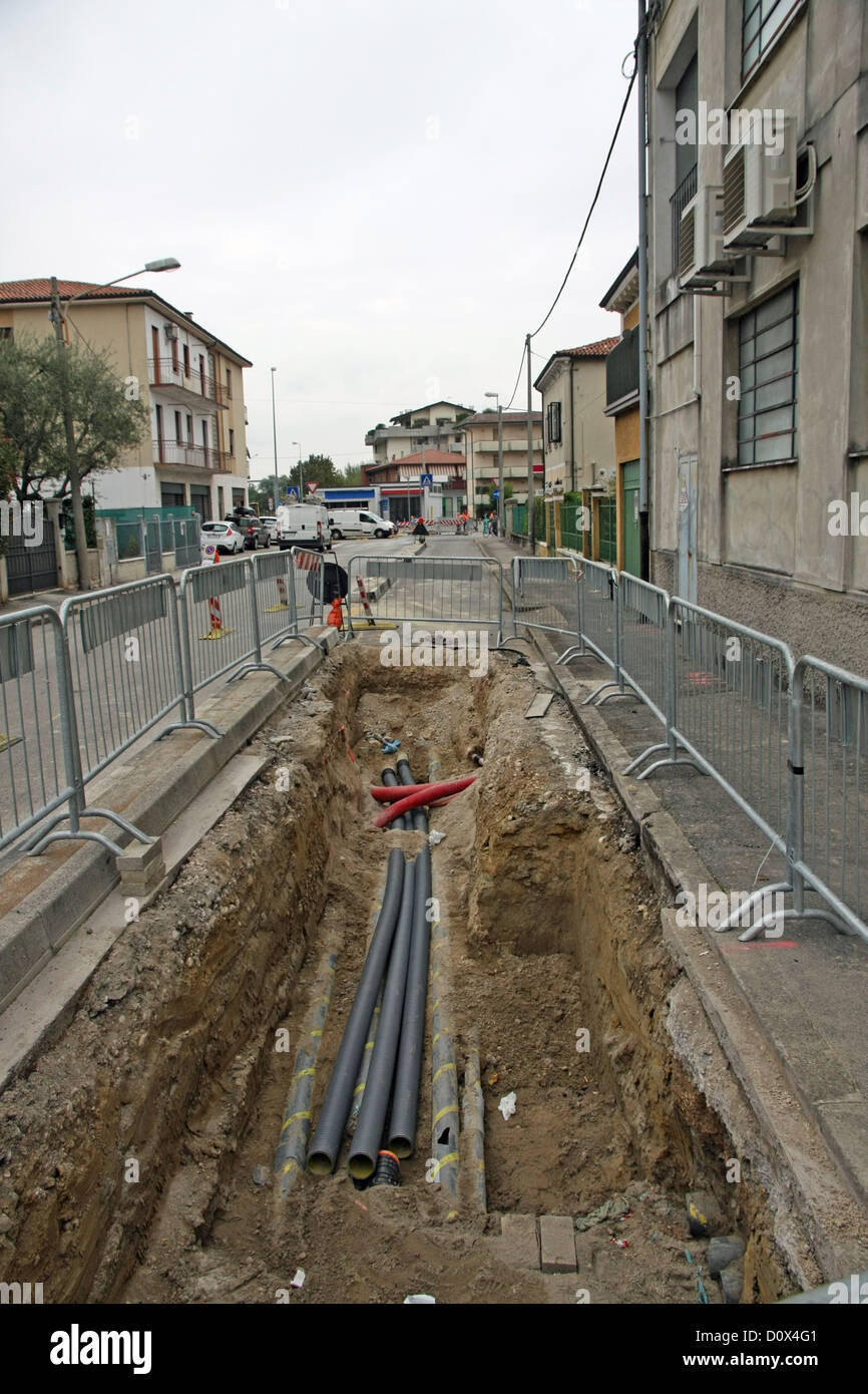 roadworks for the laying of pipes and conduits for electricity and ...