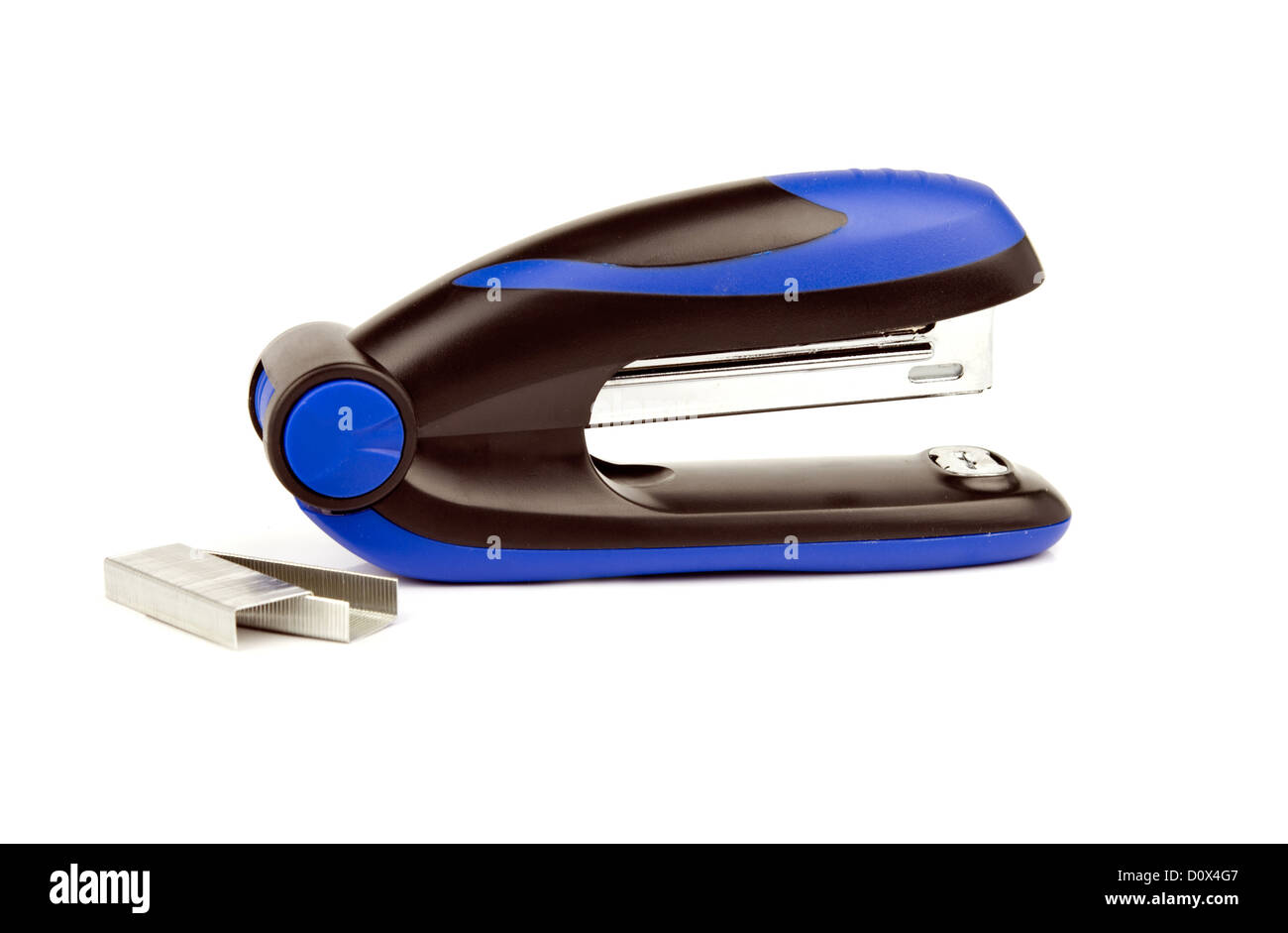blue stapler with staples on white background Stock Photo - Alamy