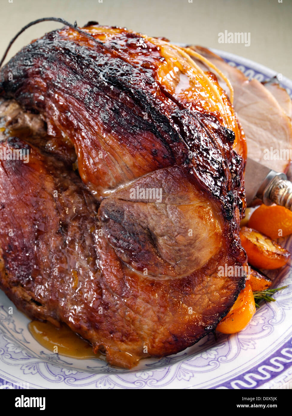 Leg of pork whole rolled boned glazed joint Stock Photo - Alamy