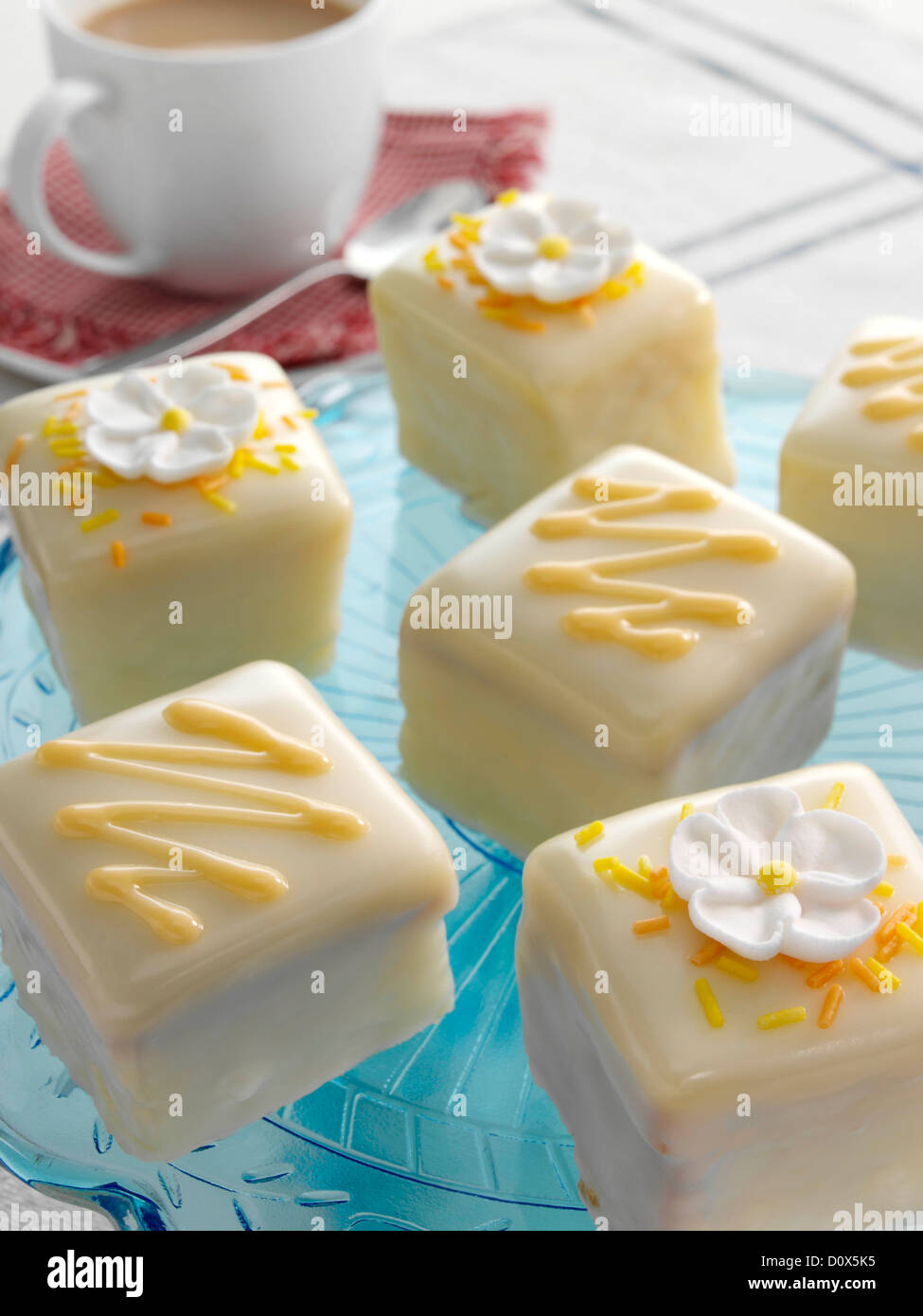 Orange flavoured fondant fancies Stock Photo - Alamy